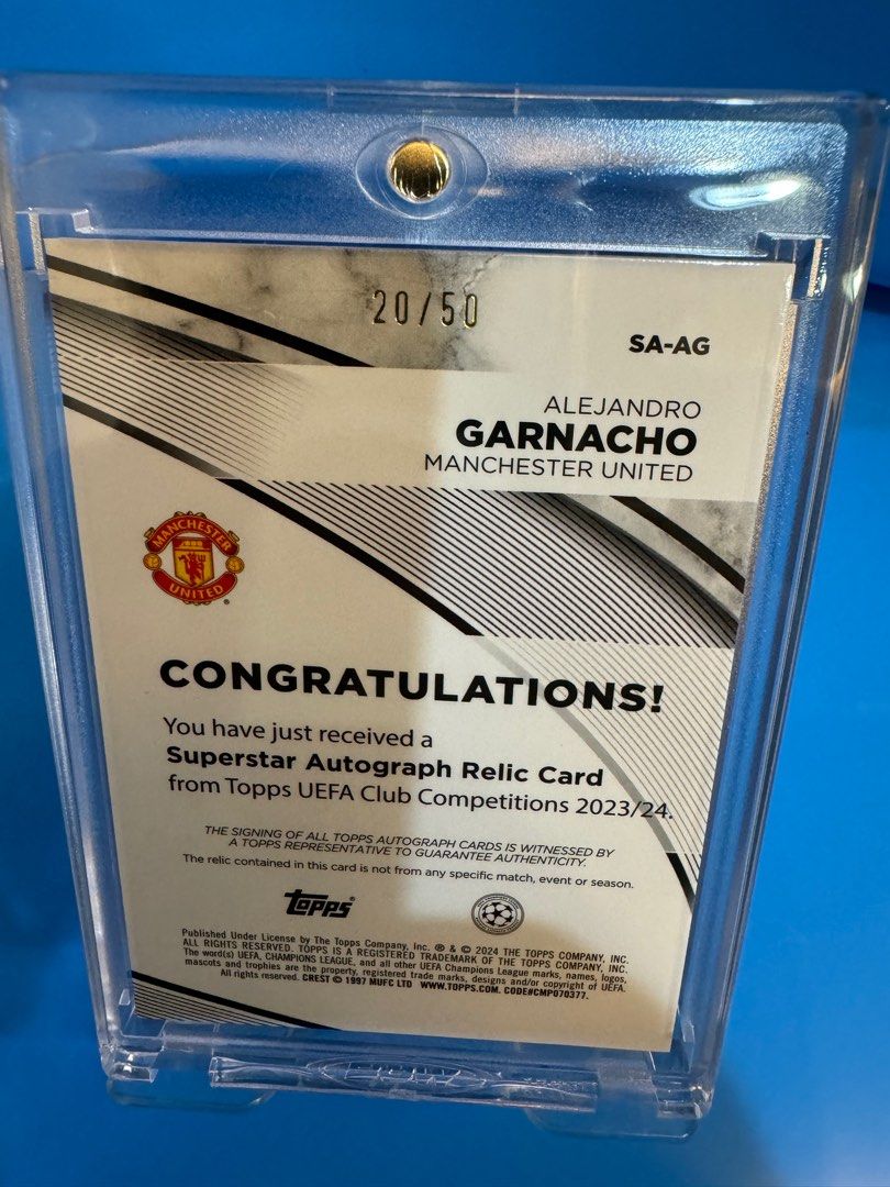 2023-24 Topps UEFA Club Competitions Alejandro Garnacho #20/50 AUTO ...