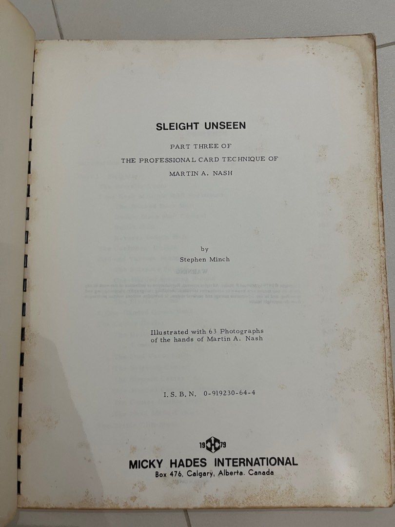 Martin Nash - Sleight Unseen - Paper Binded Book - Card Magic, Hobbies ...