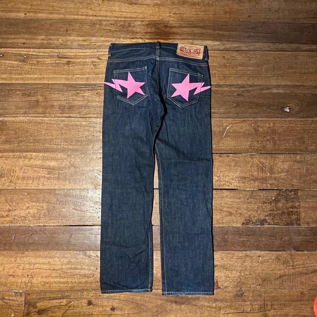 Og BapeSta pink star denim, Men's Fashion, Bottoms, Jeans on Carousell