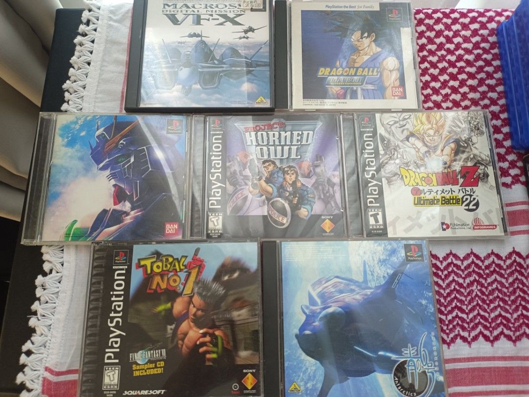 Set of US JP PS1 Anime Games: Macross, Dragon Ball, Gundam, Tobal, Blue ...
