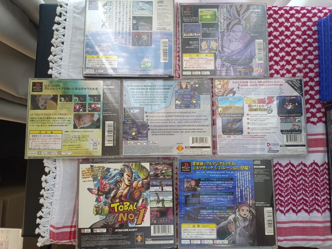 Set of US JP PS1 Anime Games: Macross, Dragon Ball, Gundam, Tobal, Blue ...