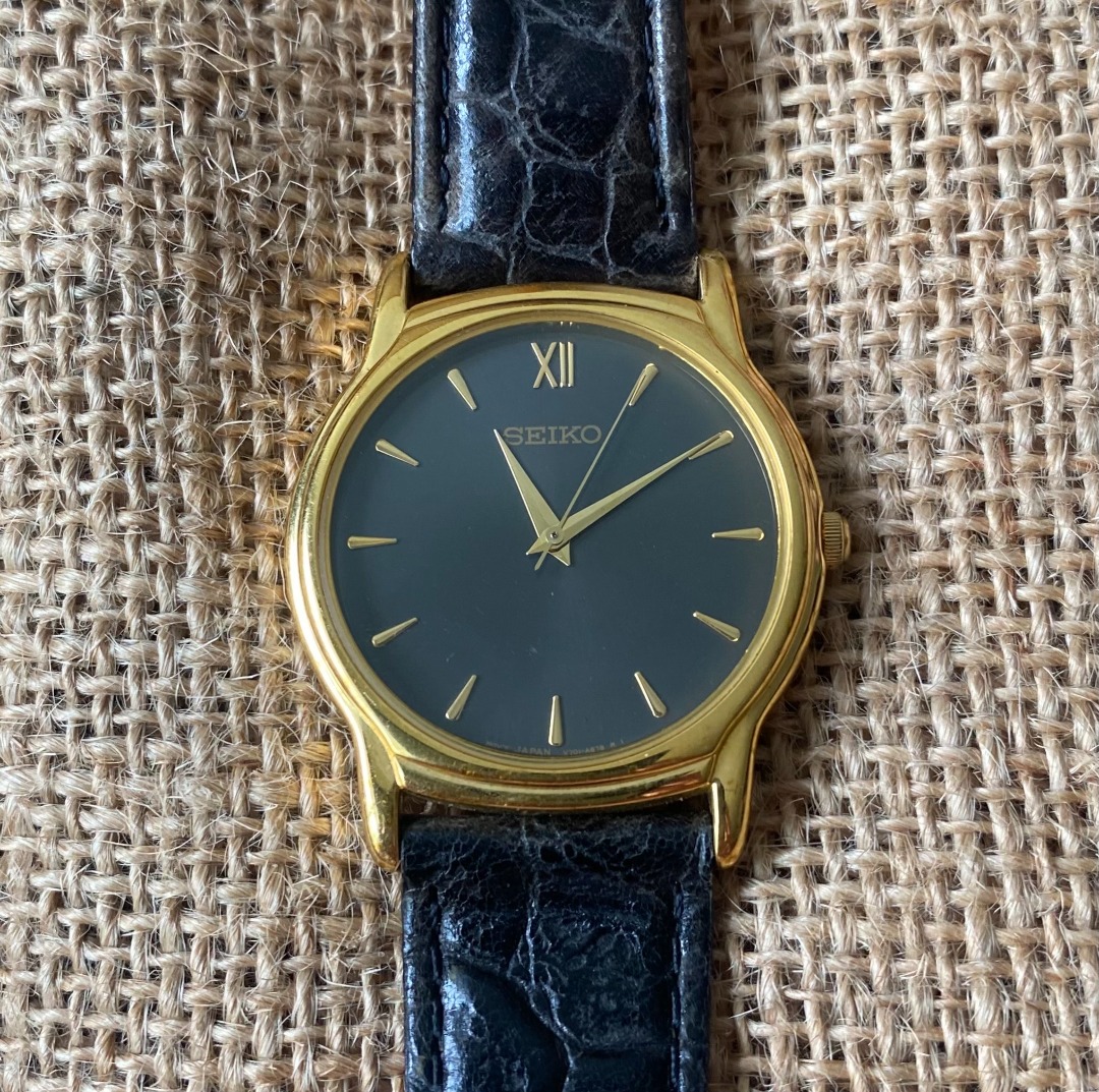 Sleek Black Dial Gold Plated Seiko Dress Watch, Luxury, Watches on ...