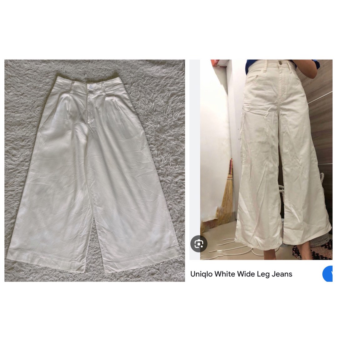 UNIQLO white wide flare jeans, Men's Fashion, Bottoms, Jeans on Carousell