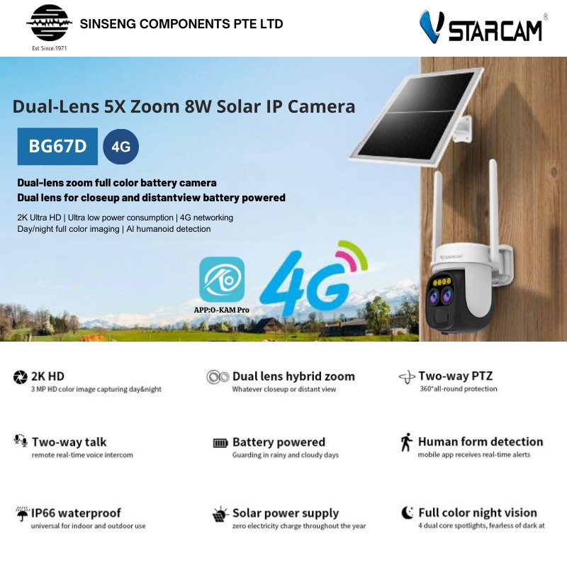 Vstarcam BG67D 4G Dual-Lens Hybrid Zoom 8W Solar Panel 9000mAh Battery ...