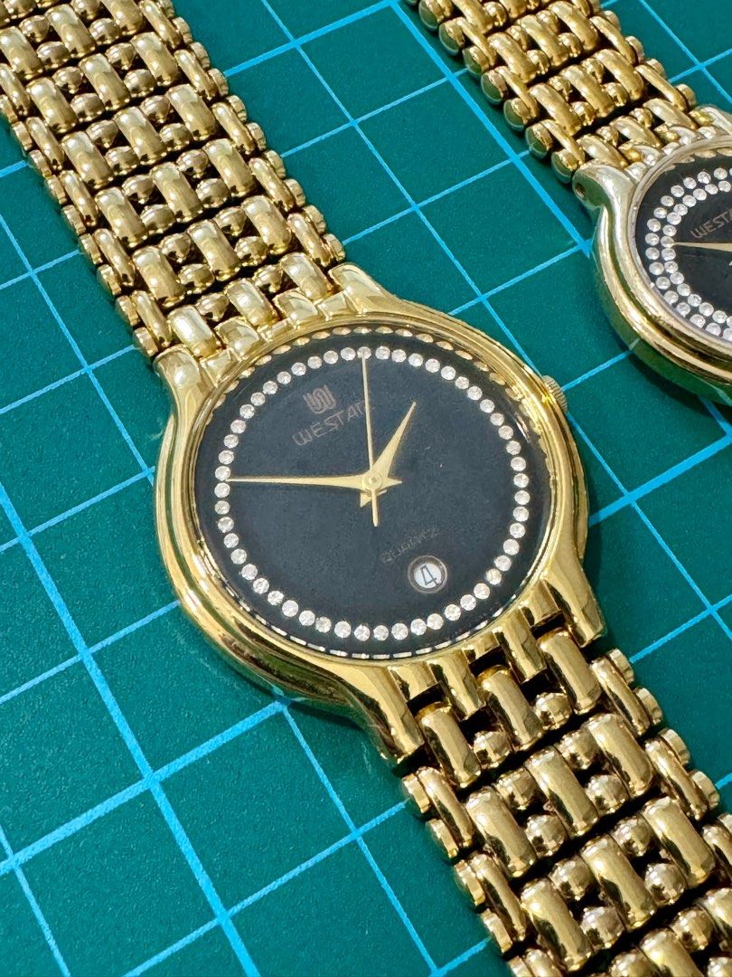 Westar 18K gold plated couple dress quartz watch, Women's Fashion ...