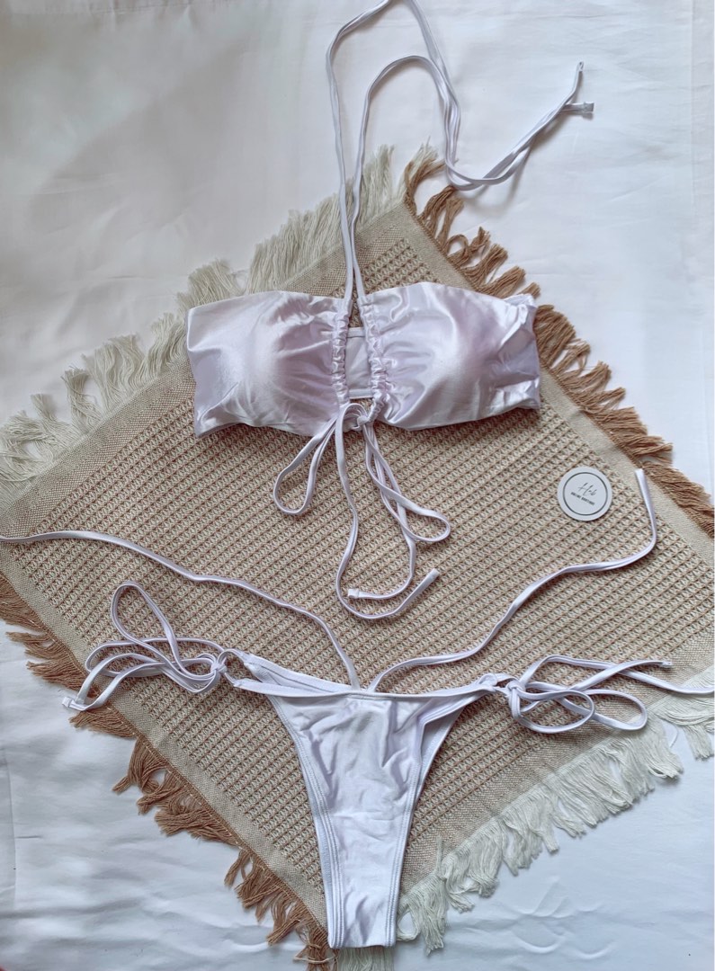 White Sexy Event Self tie Bikini Two Piece Swimsuit, Women's Fashion ...
