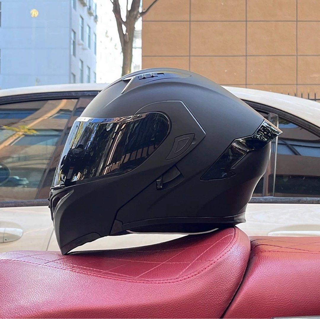 Black Flip Up Modular Pista Tail Lip Fin Full Face Motorcycle Motorbike ...