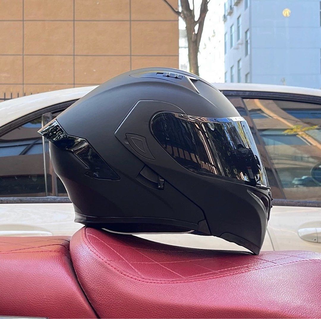 Black Flip Up Modular Pista Tail Lip Fin Full Face Motorcycle Motorbike ...