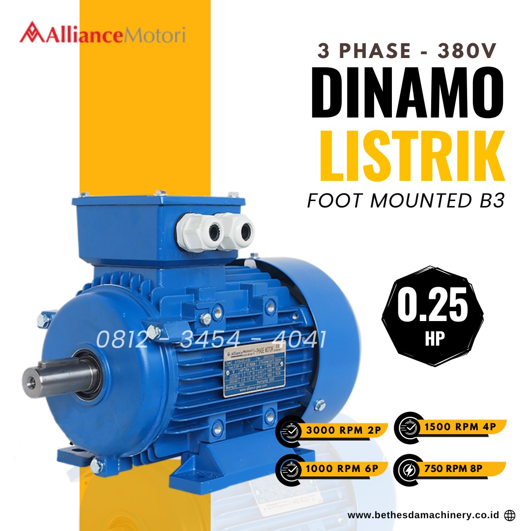 Dinamo Motor 1/4 hp 750rpm - Electric 0.25hp 1000 RPM 380V, Motor di Carousell