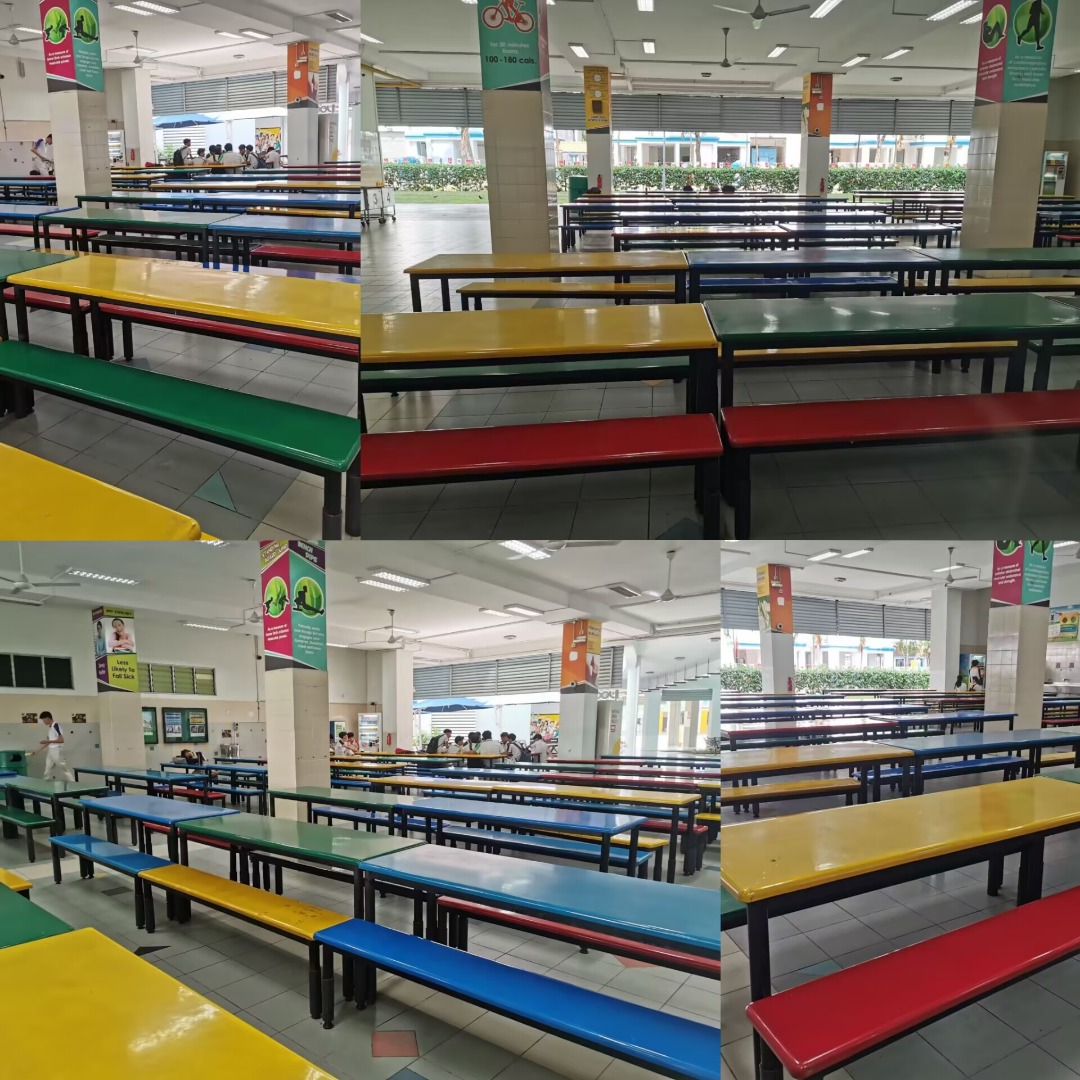 Fiberglass table + bench set, 1 Table + 2 Benches, canteen, coffee shop ...