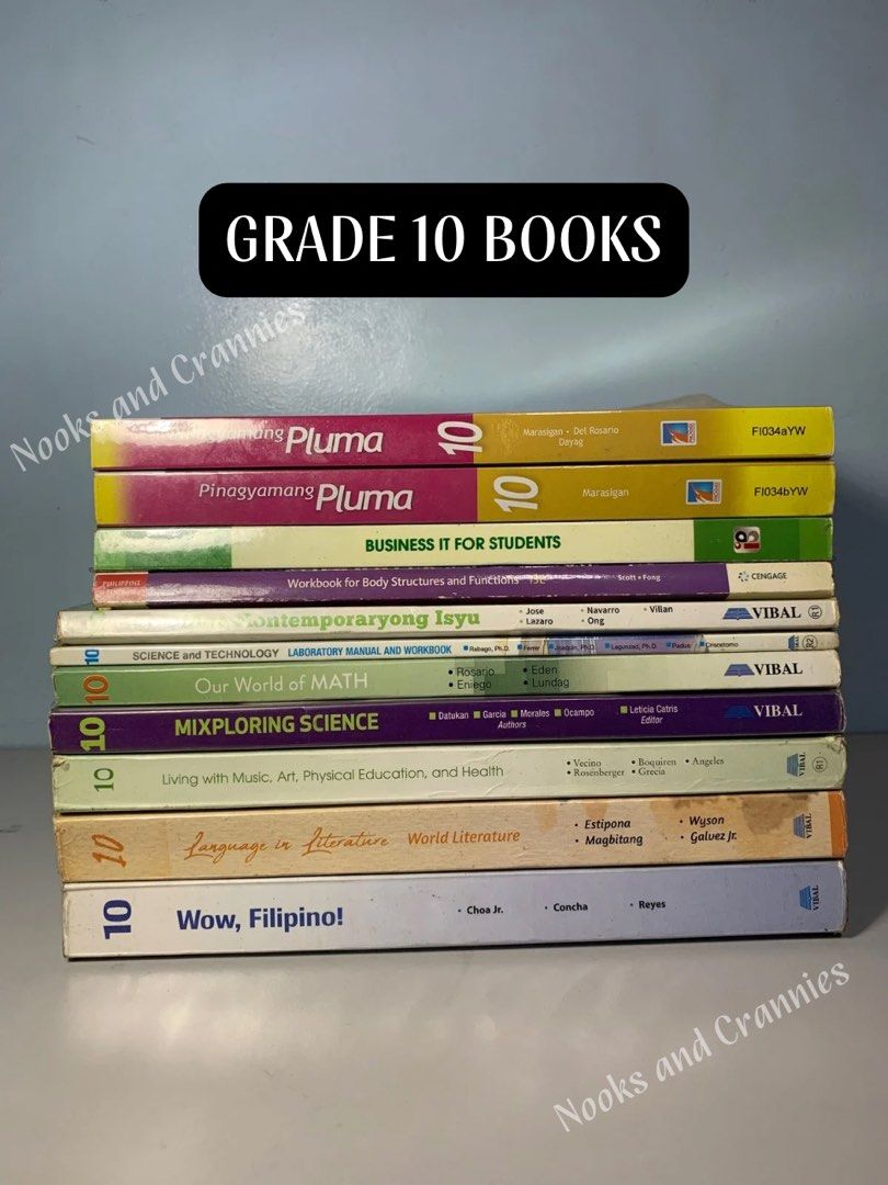 GRADE 10 Books (English, Filipino, Math, Science, Lab Manual, Anatomy ...