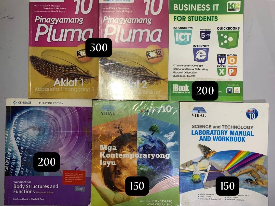GRADE 10 Books (English, Filipino, Math, Science, Lab Manual, Anatomy ...