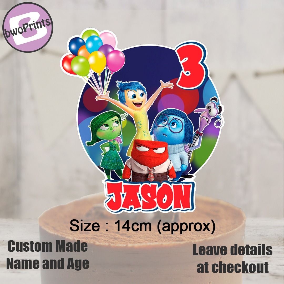 Inside Out Cake Topper Happy Birthday Party Cupcake Toppers Gift Label ...