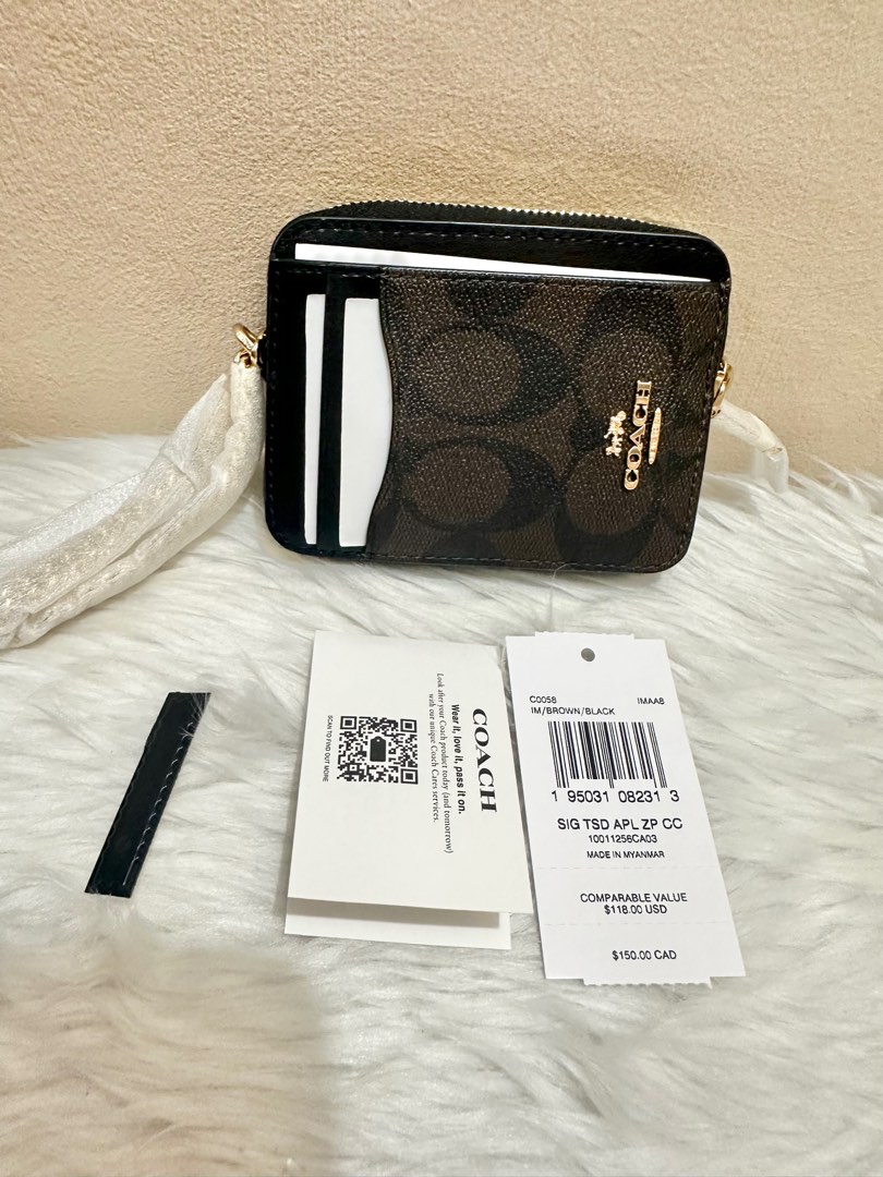 Original Coach Zip Card Case In Signature Canvas, Luxury, Bags ...