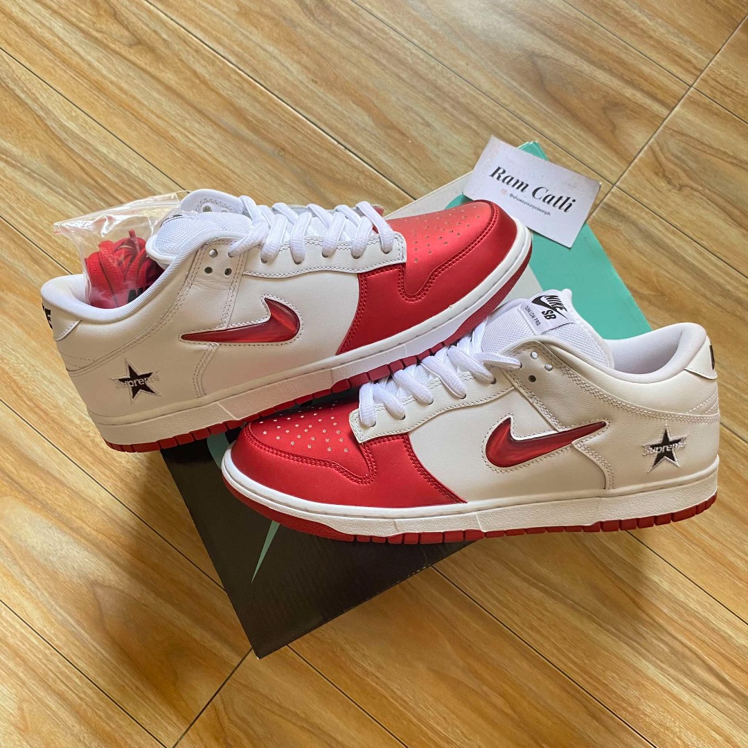 RARE PAIR / Nike SB Dunk Low Supreme "Jewel Swoosh Red" (10.5M), Men's ...