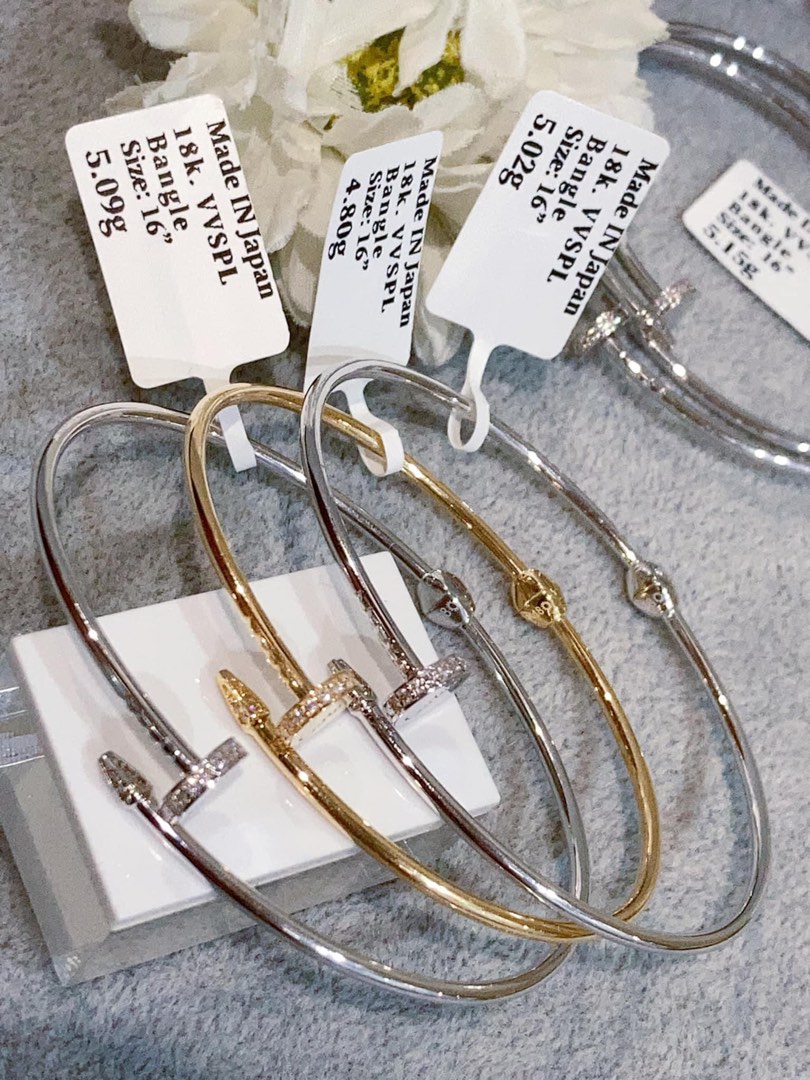 18K Japan Gold nail bangle, Women's Fashion, Jewelry & Organizers ...