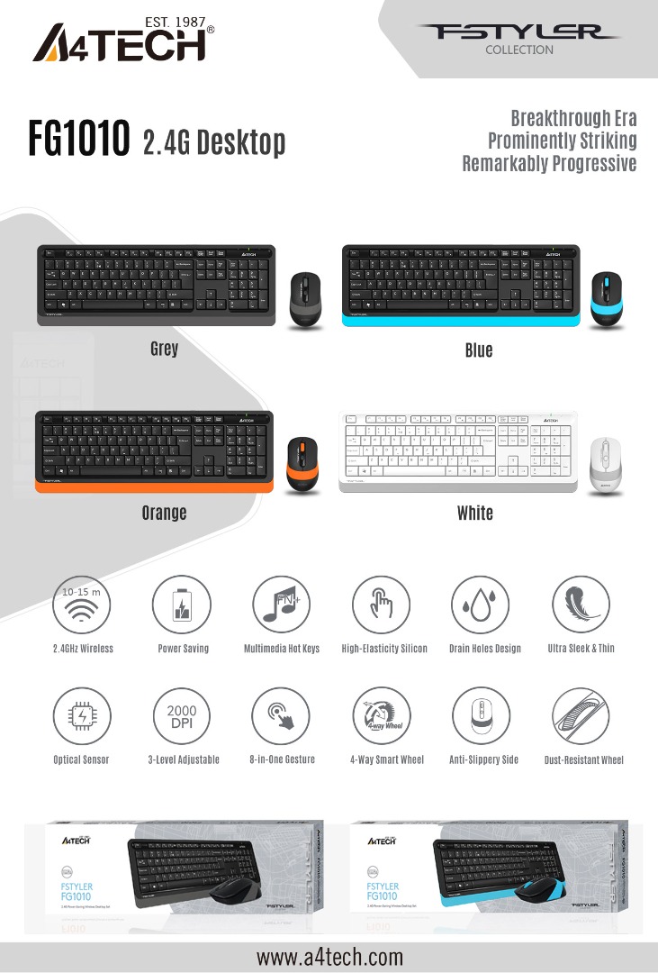 A4Tech Fstyler FG1010 Wireless Keyboard Mouse Combo USB Orange, Computers & Tech, Parts ...