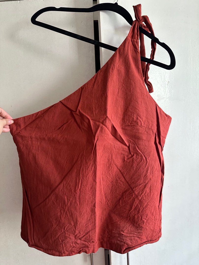 One shoulder or venus cut rust top, Women's Fashion, Tops, Sleeveless ...