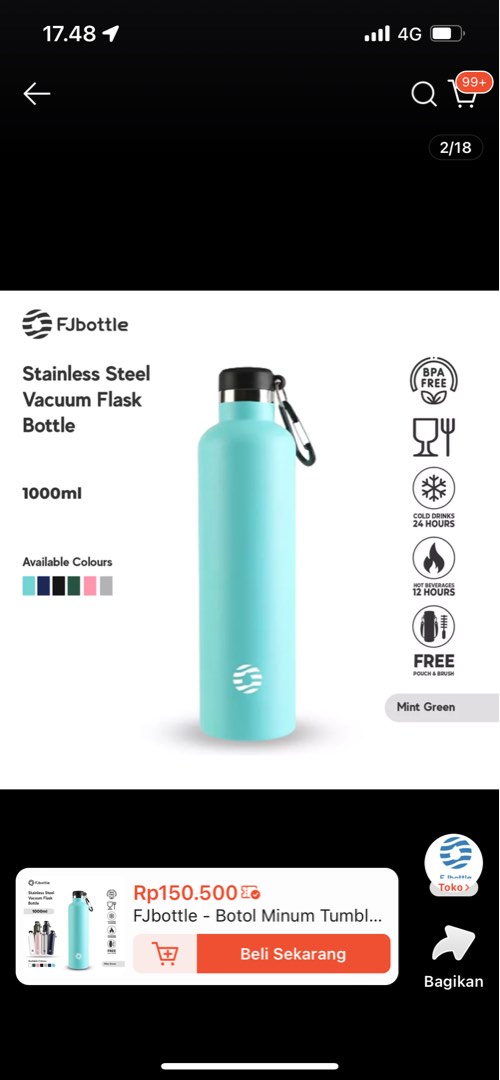 Preloved FJbottle - Botol Minum Tumbler Olahraga Stainless Steel 1Liter ...