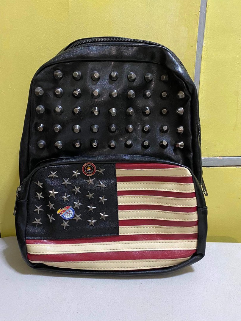 Punk Rock American Flag & Studded Leather Backpack, Women's Fashion ...