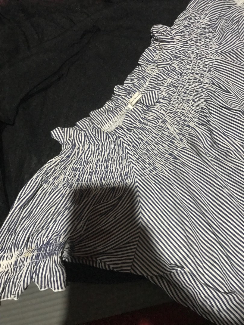 Sabrina line navy, Fesyen Wanita, Pakaian Wanita, Atasan di Carousell