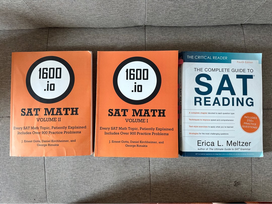 Set: 1600.io SAT Math (Vol. 1&2) and Reading Guide Books, Hobbies ...