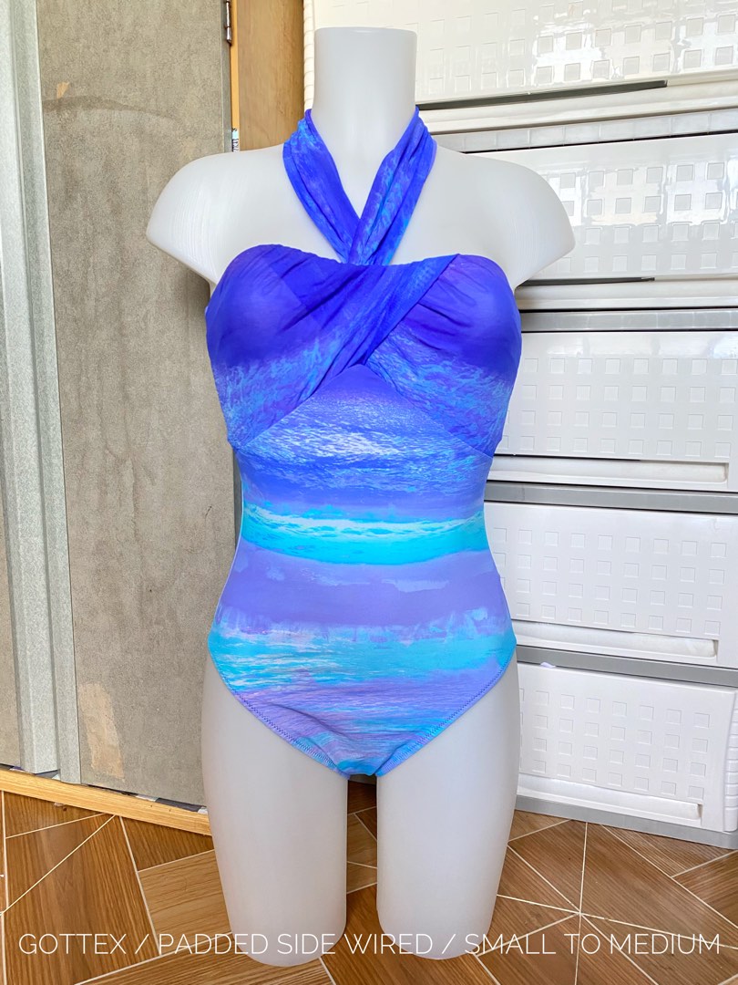 Small Rare Gottex One Piece Swimsuit Blue Ombre, Women's Fashion ...