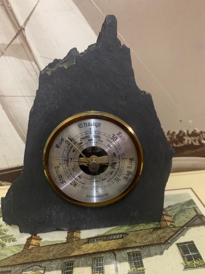 Vintage Weather Master Barometer set in Green Slate Stone. Handmade In ...