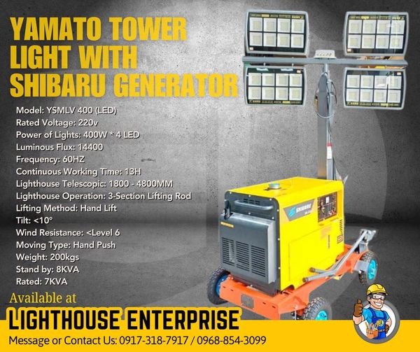 YAMATO TOWER LIGHT with SHIBARU 7KVA SILENT TYPE GENERATOR (YSML400 ...