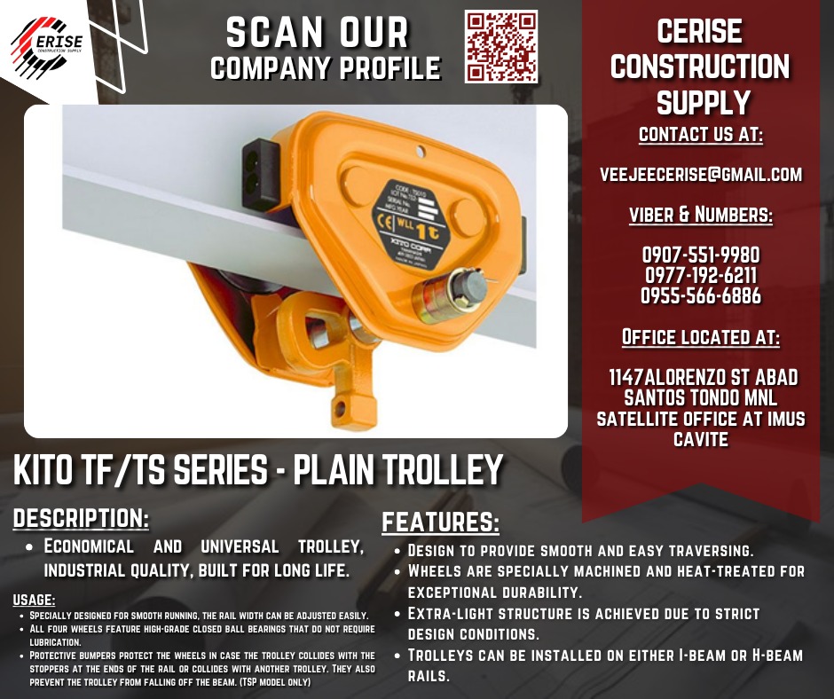KITO TF_TS Series - Plain Trolley, Commercial & Industrial, Construction & Building Materials on ...