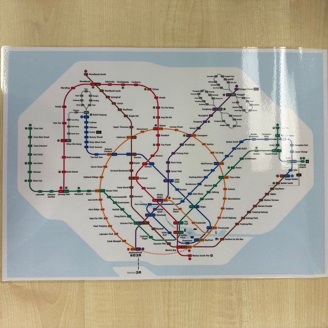 Big Large Laminated Singapore MRT LRT smrt chart map toy A3 sg train station circle Thomson ...