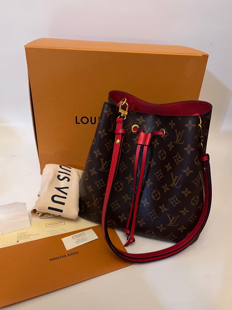 Lv Neonoe Monogram Red Butik Indonesia, Full Set With Bag, Dustbag, Strap, Paper Tag, Receipt ...