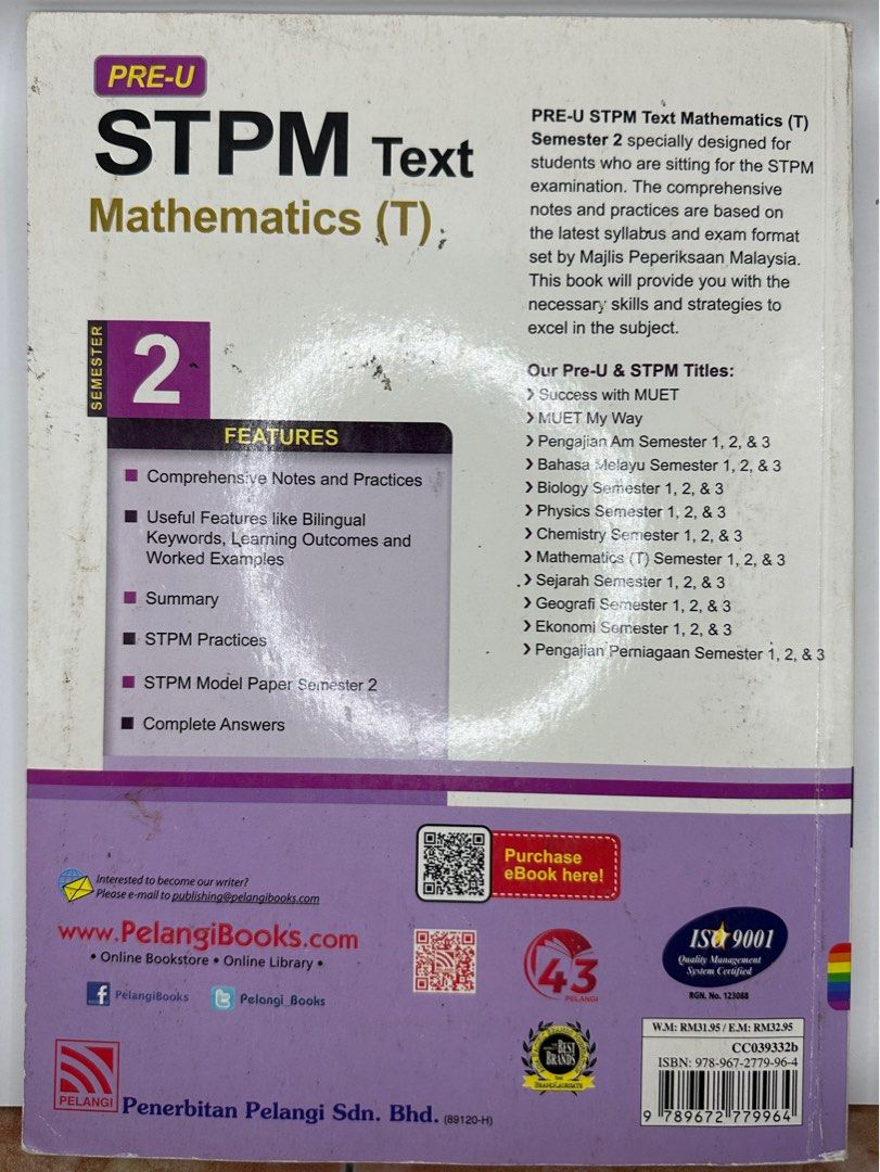 Textbook STPM MATHEMATICS (T) SEM 2, Hobbies & Toys, Books & Magazines ...