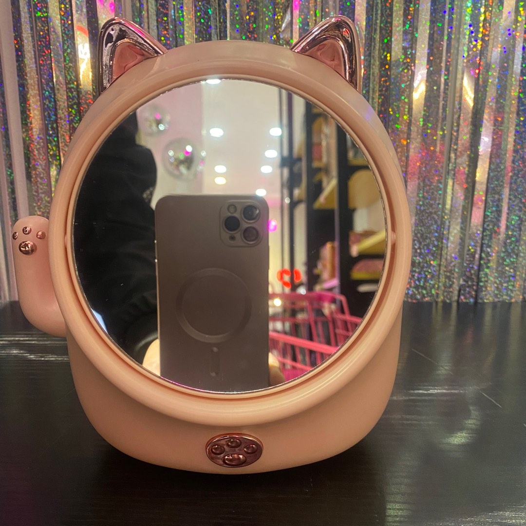 1011 Lucky Cat Makeup Mirror W/Cosmetic Storage Pink-48455992 ...