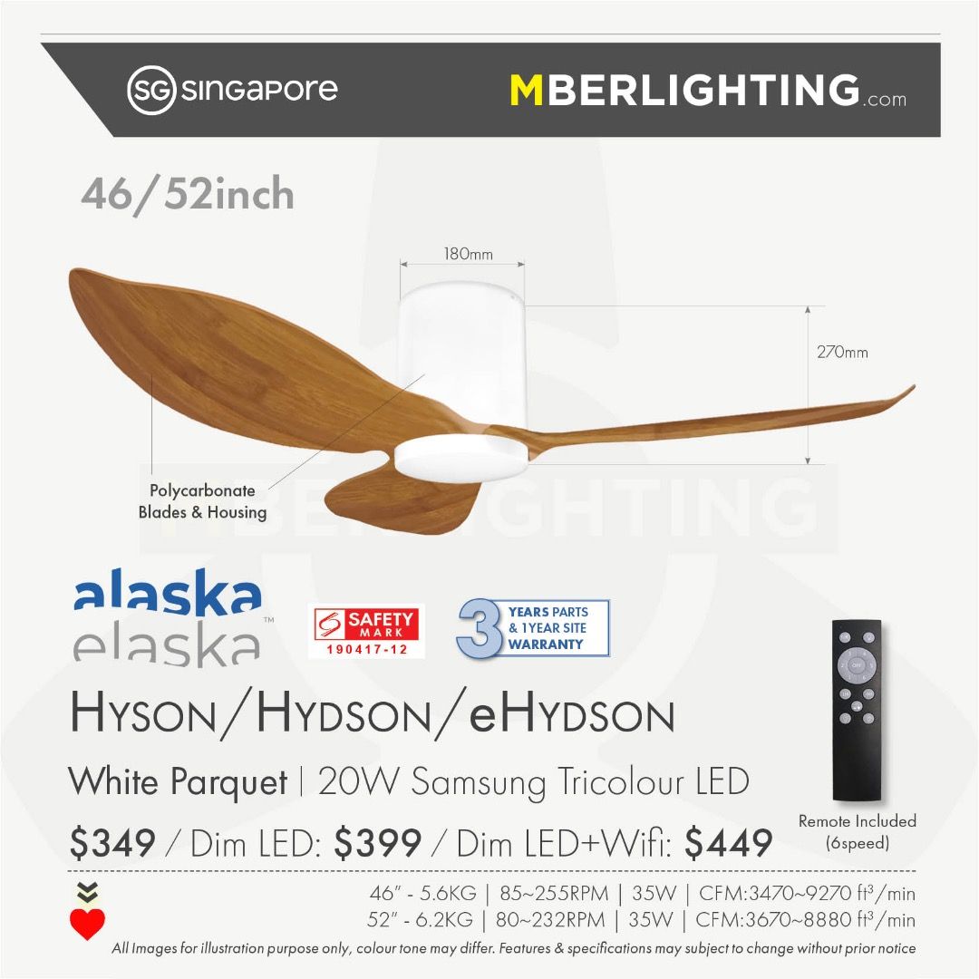 ALASKA Hyson / Hydson / eHydson 46/52inch DC Ceiling Fan with Remote ...