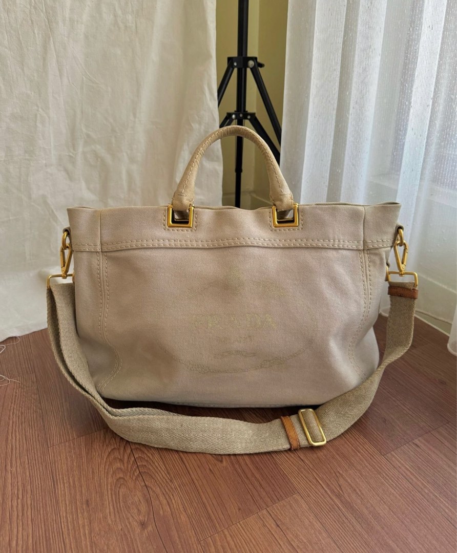 Authentic prada two way bag canvas, Fesyen Wanita, Tas & Dompet di ...