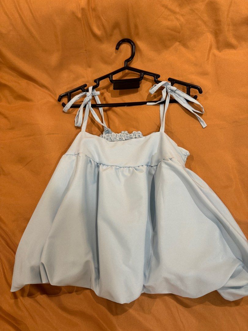 blue coquette blouse, Women's Fashion, Tops, Blouses on Carousell