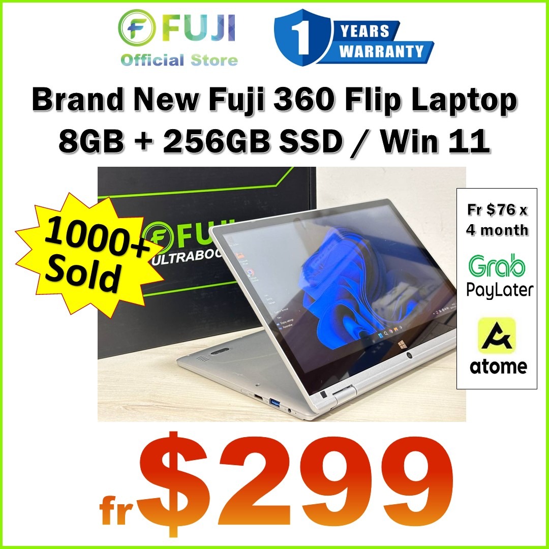 Brand New Fuji 360 Degree Flip Screen Laptop - 256GB SSD + 8GB RAM -SSD ...