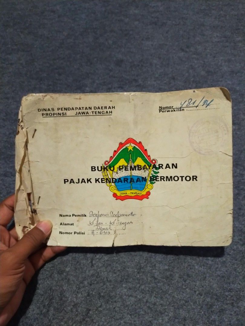 Buku Dokumen Pembayaran Pajak Mobil Sedan Antik Hillman thn 1956, Buku ...