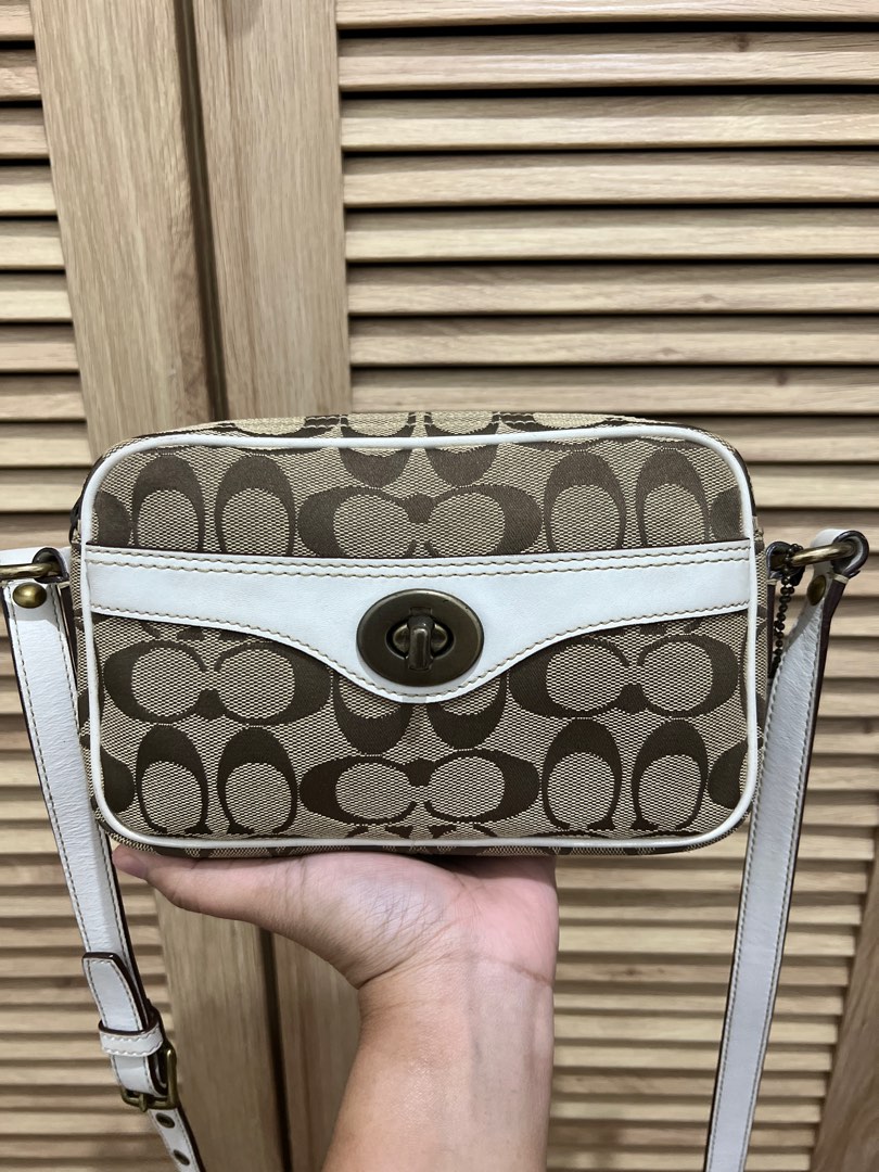 Coach Signature Monogram Camera Bag Crossbody White Leather Sling Bag ...