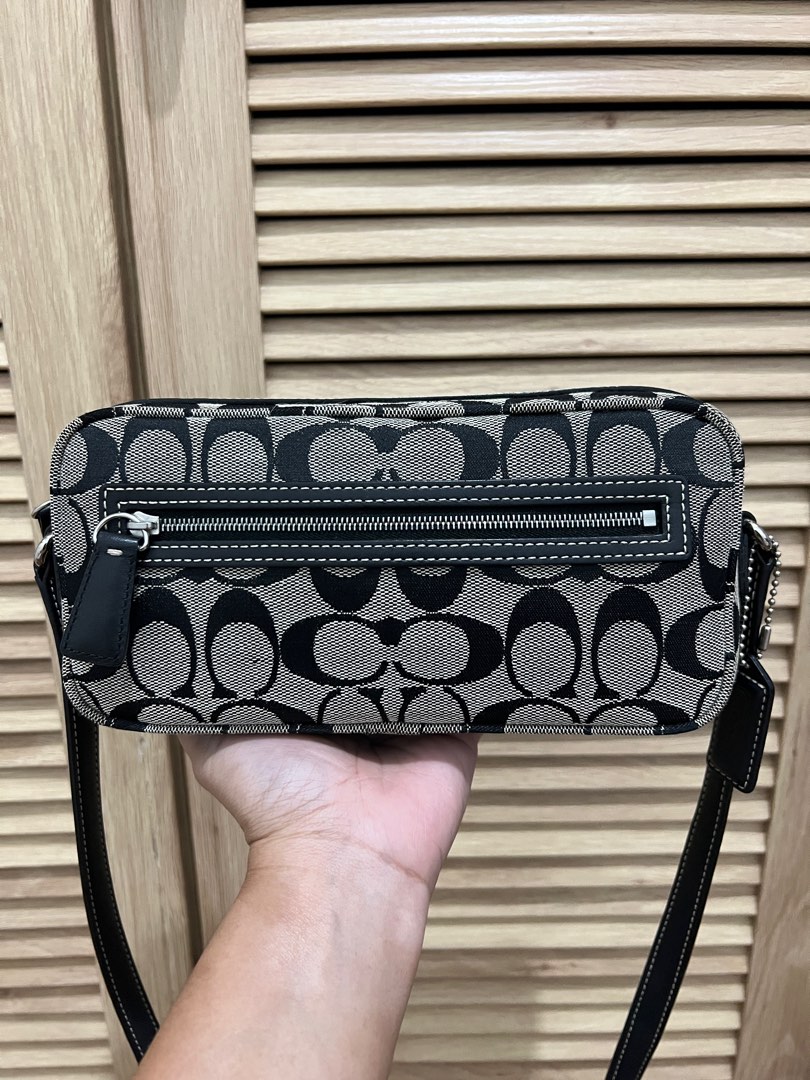 Coach Signature Monogram Crossbody Sling Bag Black and Grey Leather ...