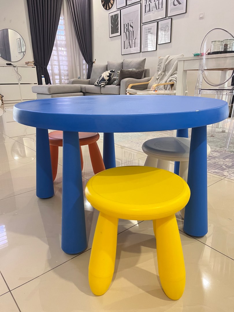 IKEA MAMMUT ROUND TABLE WITH STOOLS, Babies & Kids, Baby Nursery & Kids ...