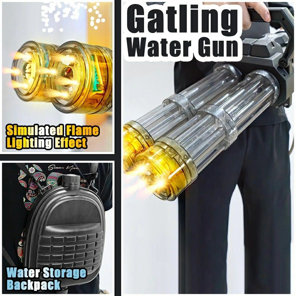 (PO)Summer Double Tube Glistening Gatling Water Gun with Firing and ...