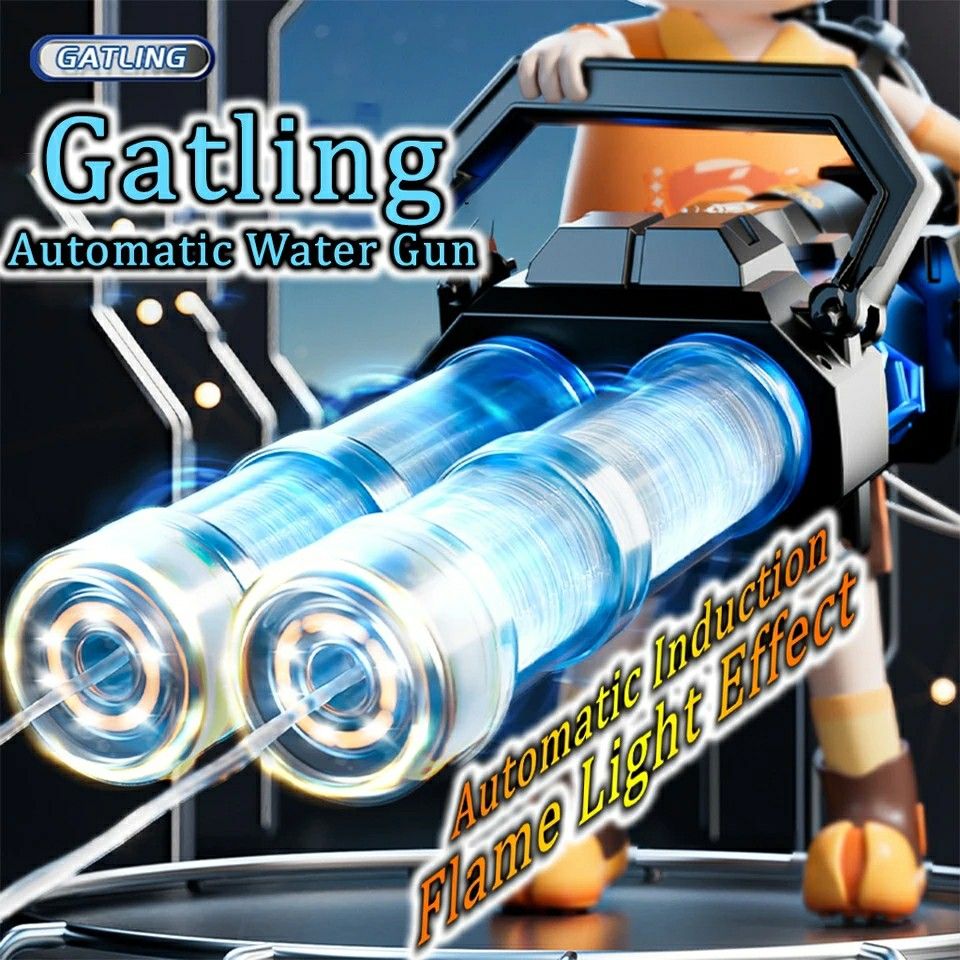 (PO)Summer Double Tube Glistening Gatling Water Gun with Firing and Lighting Effects, Hobbies ...
