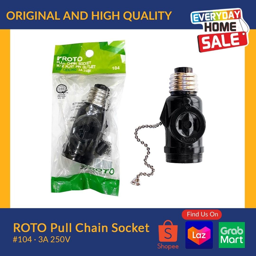 ROTO Pull Chain Socket, Furniture & Home Living, Lighting & Fans ...