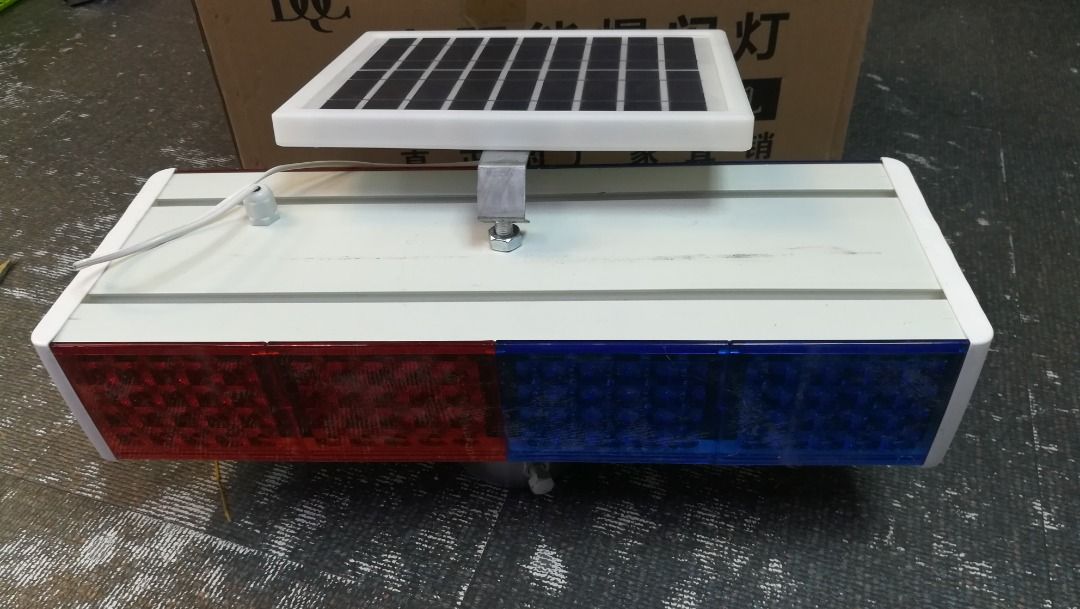 Solar Powered Blinker Four Lights Double Side Red Blue Warning Traffic ...
