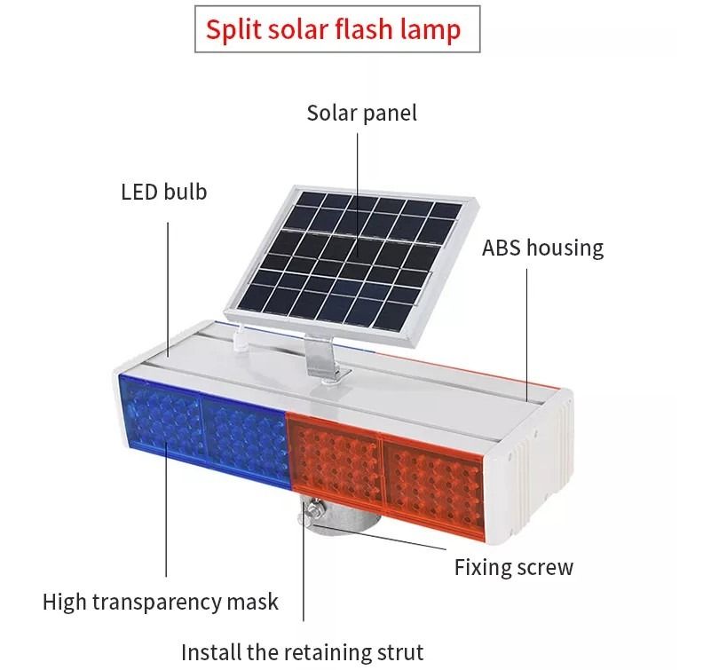 Solar Powered Blinker Four Lights Double Side Red Blue Warning Traffic ...