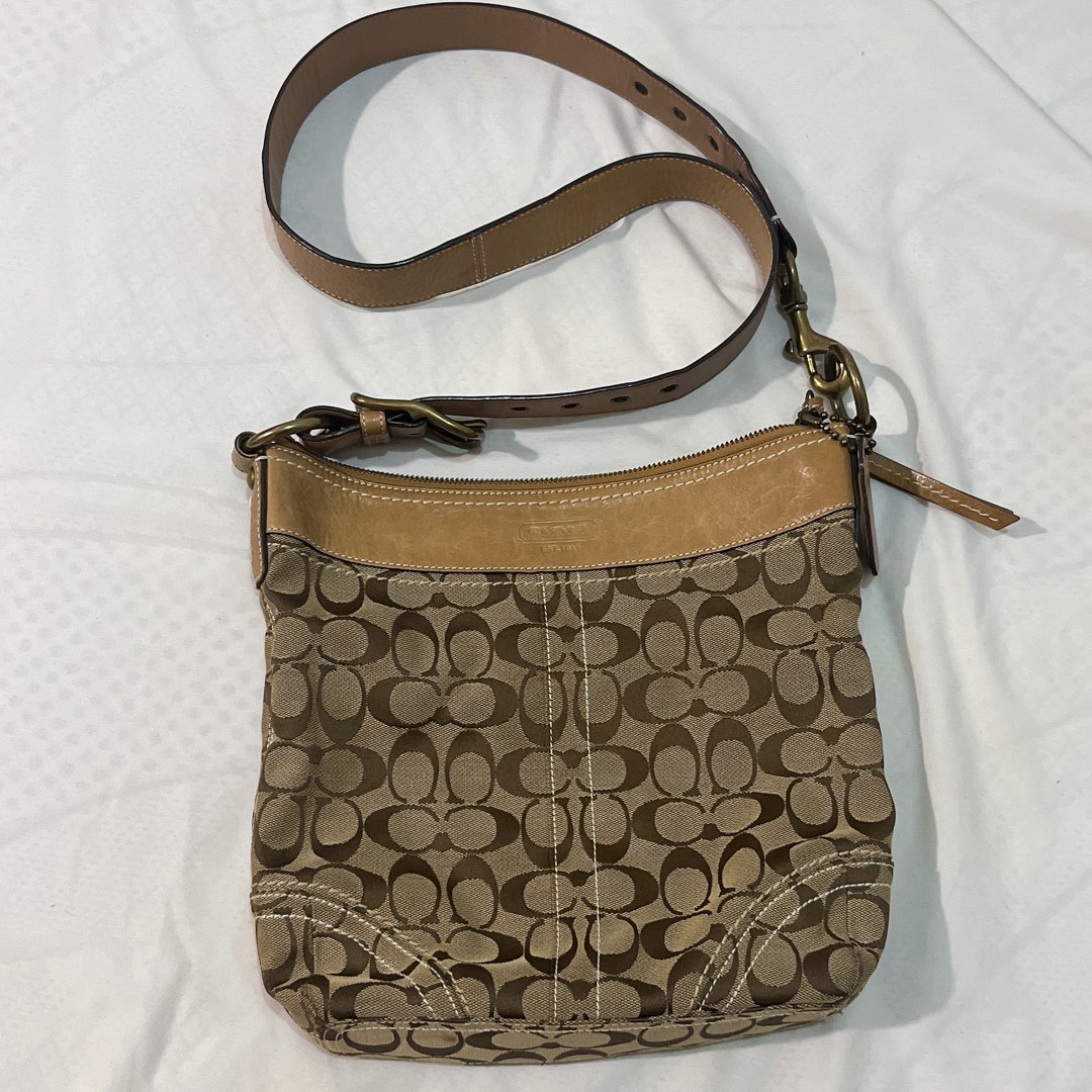 Original Vintage Coach Monogram Canvass Leather Sling, Women's Fashion ...