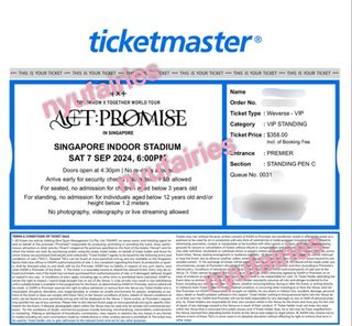 TXT vip standing ticket ( Pen c/d), Tickets & Vouchers, Event Tickets ...