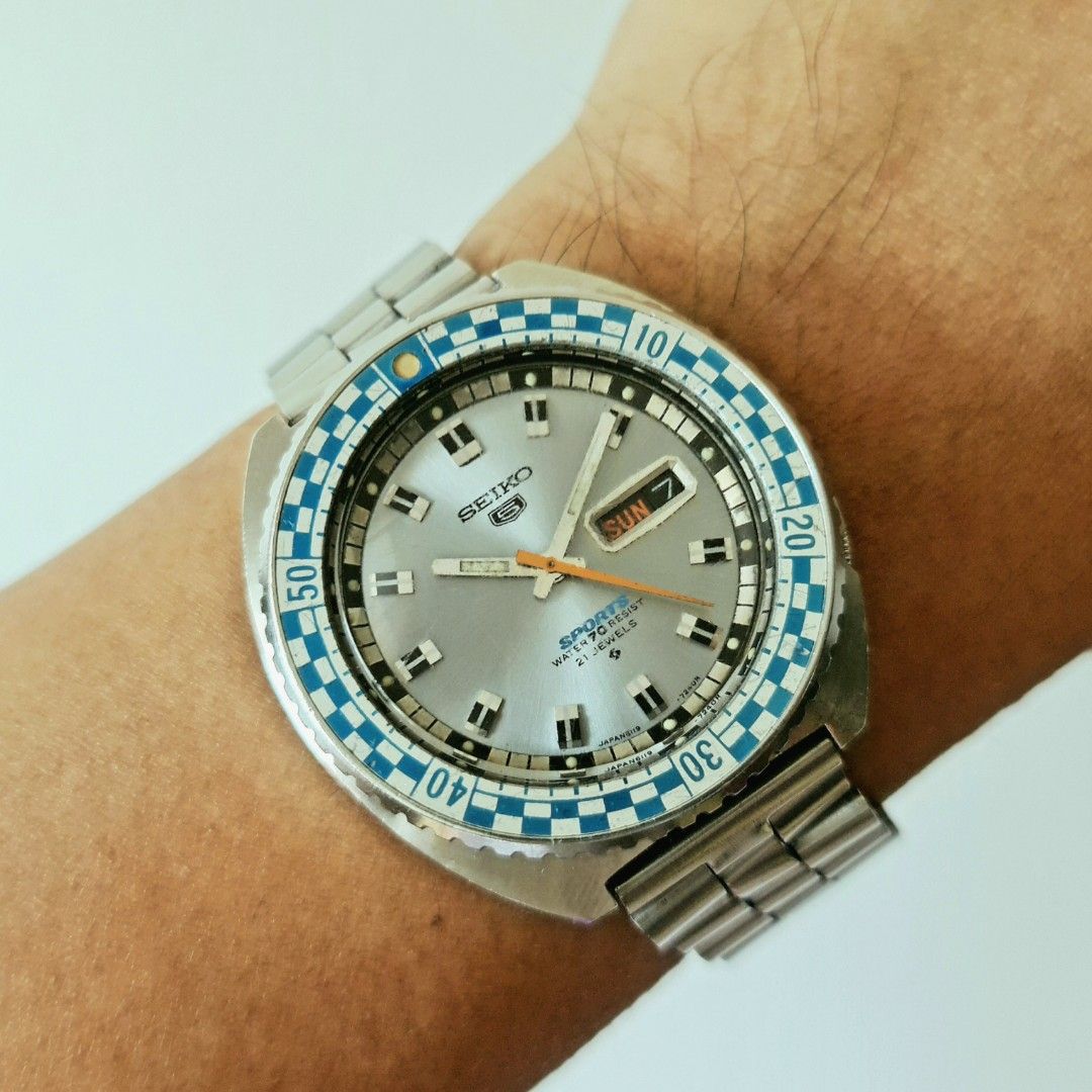 70s Vintage Seiko 5 Sports speed racing Rally Diver silver dial 6119 ...